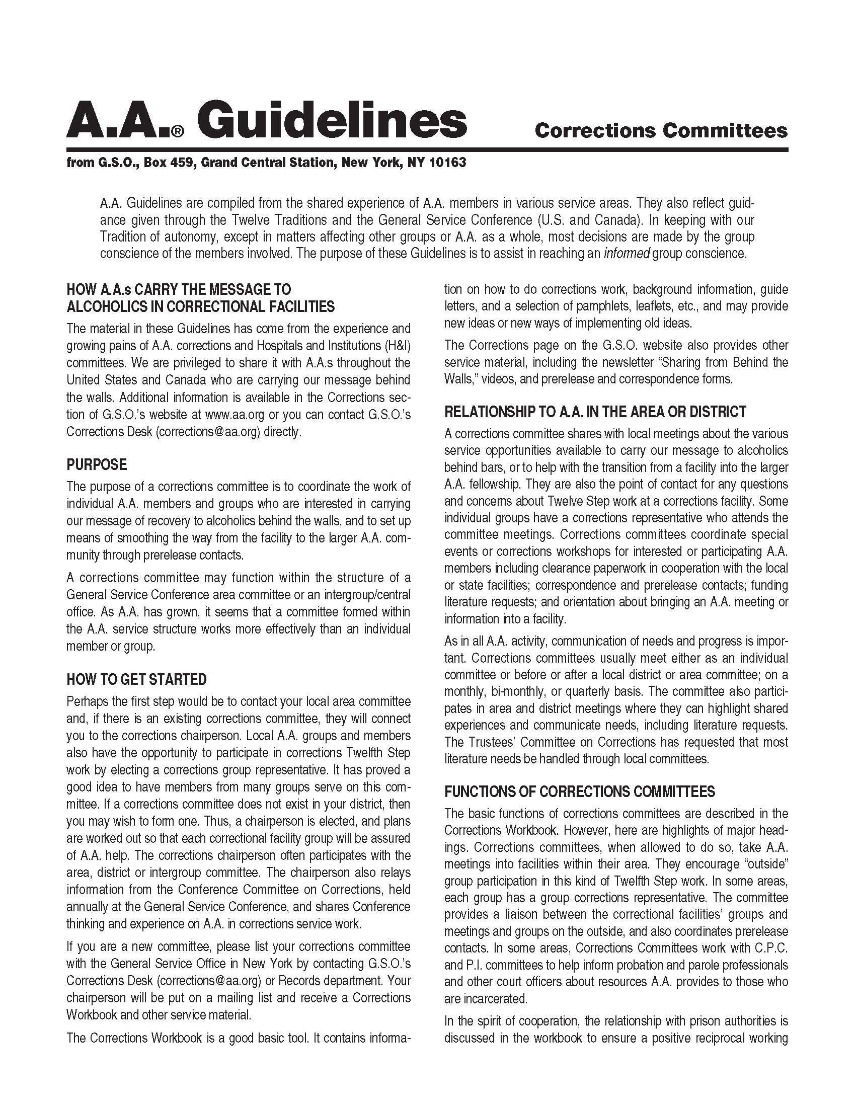 Area Business – Corrections – Area 59 of Alcoholics Anonymous